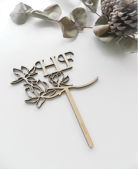 Cake Topper Personalizado Magnolias Iniciales | Marmarina