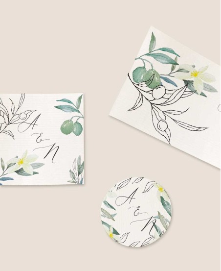 Rectangular Horizontal Olive and Orange Blossom Stickers | Marmarina