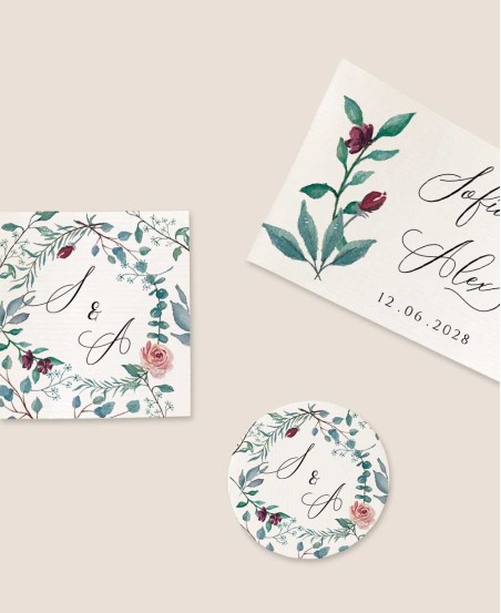 Horizontal Rectangular Eucalyptus and Roses Stickers | Marmarina